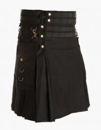 Black Working Utility Kilt with Detachable Pockets | SKC